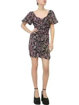 NOTES DU NORD Puff-sleeve Ruched Mini Dress - Black