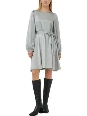 BRUUNS BAZAAR Puff-sleeve Belted Mini Dress - Grey