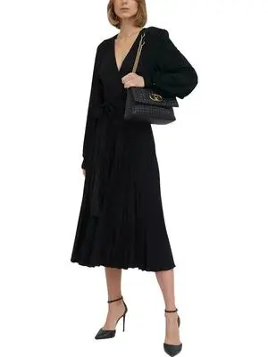 NISSA Puff-sleeved Belted Midi Dress - Black