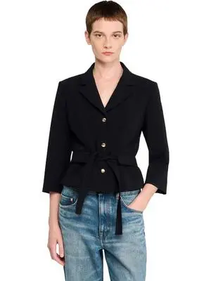 Sandro Tailored Belted Jacket - Black