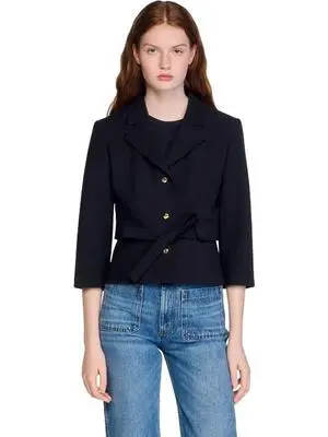 Sandro Tailored Belted Jacket - Black