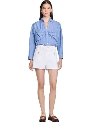 Sandro Oversized Striped Shirt With Bow Detail - Blu/white