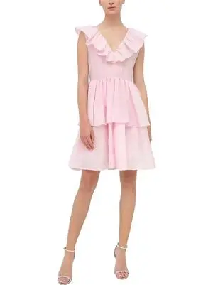 CUSTOMMADE Frill-detailing Textured Mini Day Dress - Pink