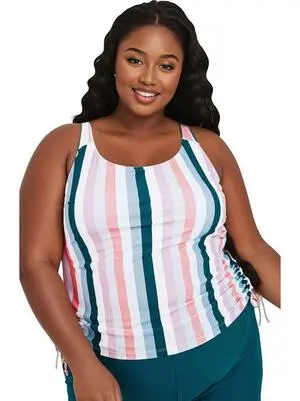 CALYPSA Maya Tankini Swim Top With Removable Cups Multi Stripe
