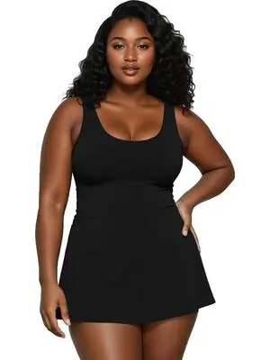 CALYPSA Tankini-style Swim Dress With Adjustable Straps And Hidden Bikini Bottoms - Black