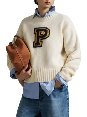 Ralph Lauren Logo Wool Crewneck Sweater - Cream