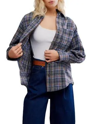 Free People Oversized Plaid Cotton Button-up Shirt - Blue Combo - Krista