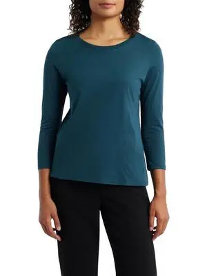Eileen Fisher Organic Cotton Three-Quarter Sleeve Top Alpine