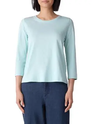Eileen Fisher Organic Cotton Three-Quarter Sleeve Top Arctic Blue