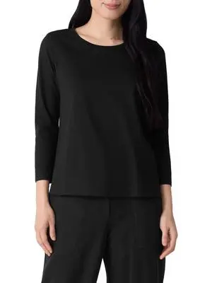 Eileen Fisher Organic Cotton Three-Quarter Sleeve Top Black