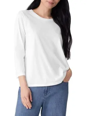 Eileen Fisher Organic Cotton Three-Quarter Sleeve Top White