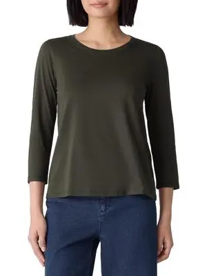 Eileen Fisher Organic Cotton Three-Quarter Sleeve Top Woodland