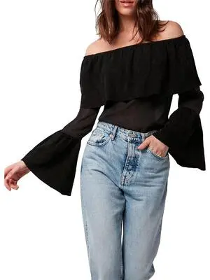 AS By DF Ines Off-the-shoulder Suede Top - Black