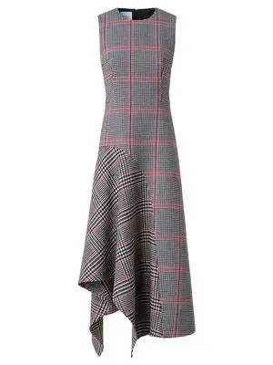 Akris Houndstooth Wool Fresco Midi Dress - Black-cream-vermillion