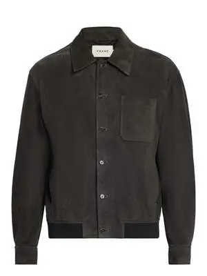 FRAME Suede Blouson Bomber Jacket - Old Black
