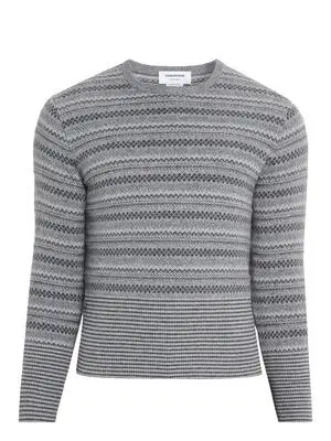 Thom Browne Cashmere Jacquard Multi-stripe Crewneck Sweater - Light Grey