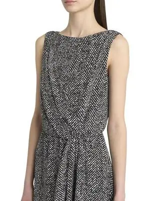 Dolce & Gabbana Draped Chevron Crepe Midi Dress - White Black Print
