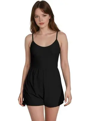 CALYSA Ivy Short Swim Romper With Built-in Bra And Hidden Shorts - Black