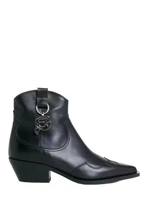 Karl Lagerfeld Leather Cowboy Boots With Zip Detail - Black
