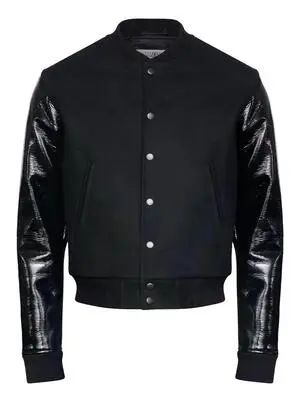 MAISON MARGIELA Leather-sleeve Wool Jacket - Black