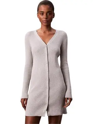 Calvin Klein Cotton Ribbed Knit Duster - Mid Grey Heather