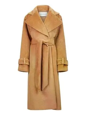 Nina Ricci Belted Brushed Wool Coat - Brown