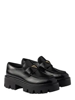 Prada Brushed Leather Loafers - Black