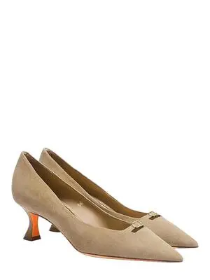 Santoni Suede Mid-heel Pump - Beige