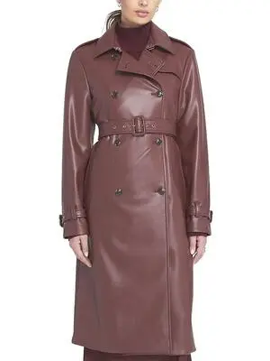 ELLE COLLECTION Faux Leather Trench Coat - Purple