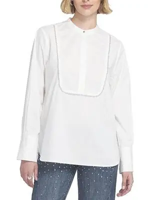 ELLE COLLECTION Beaded Cotton Shirt - White