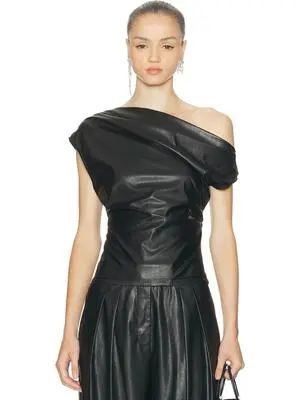 THE SEI Off-shoulder Faux Leather Top - Black