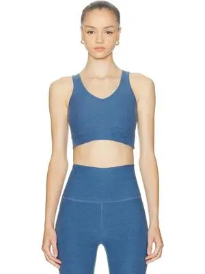 Beyond Yoga Good Day Long Line Bra In Blue - Washed Denim