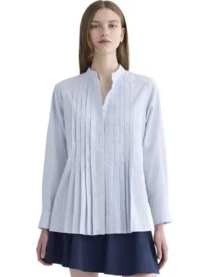 Everlane Pleated Supima® Cotton Shirt - Forever Blue / Optic White