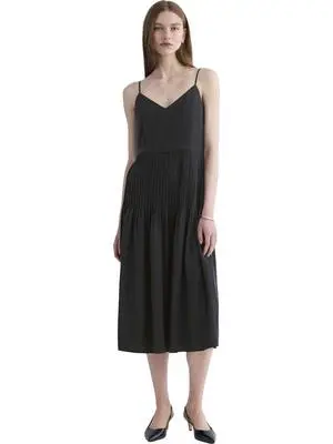 Everlane Pleated Slip Midi Dress - Black