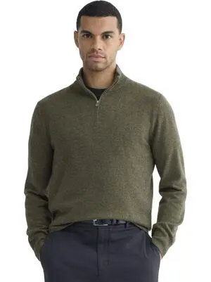 Everlane Quarter Zip Cashmere Sweater Heathered Army Green