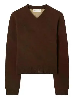 Tory Burch V-neck Wool-cashmere Blend Sweater - Brown