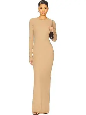 Eterne Long Sleeve Crewneck Maxi Dress - Taupe