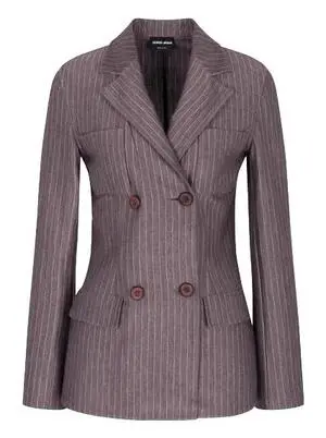 Giorgio Armani Pinstriped Cashmere And Silk Double-breasted Jacket - Brown