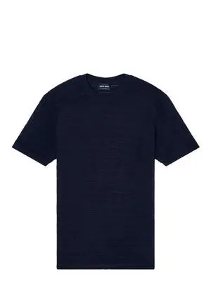 Giorgio Armani Wool Jersey Crew-neck T-shirt With A Striped Motif - Blue