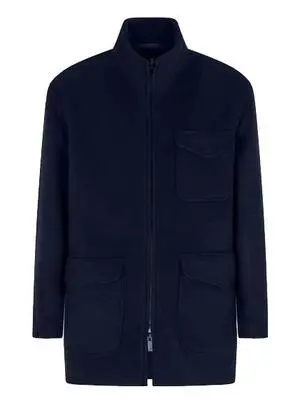 Giorgio Armani Pea Coat In Virgin Wool And Cashmere Cloth - Blue