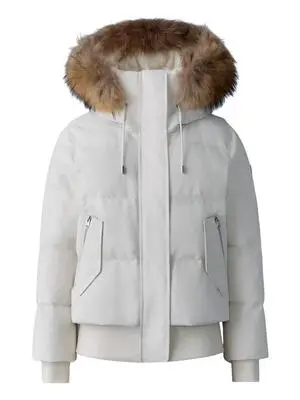 Mackage Nefi-f Down Bomber Jacket With Fur Trim - Cream