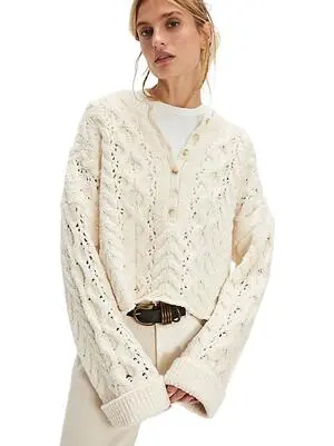 Free People Polly Cable-Knit Sweater Cream