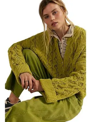 Free People Polly Cable-Knit Sweater Snake Eyes