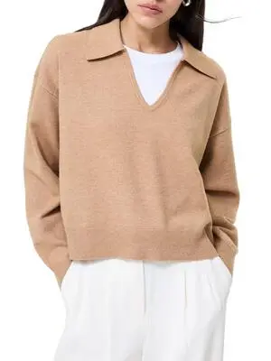 French Connection Sloane Johnny Collar Pullover Camel Melange