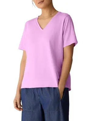Eileen Fisher Easy V-neck Organic Cotton T-shirt - Bright Aster
