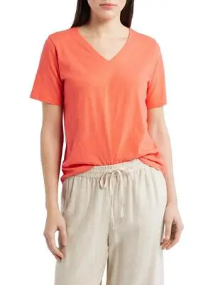 Eileen Fisher Easy V-neck Organic Cotton T-shirt - Watermelon