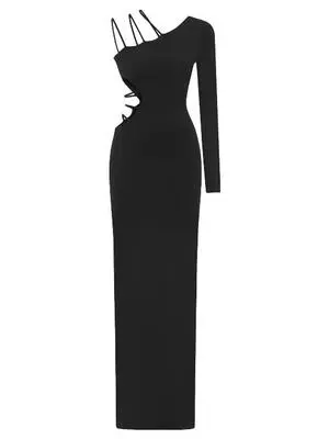 JENDUE Aurora One-shoulder Maxi Dress - Black