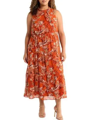 Julia Jordan Sleeveless Mock Neck Maxi Dress - Rust Multi