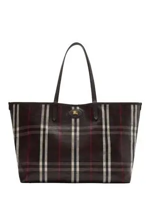 Burberry Highlands Check Coated Canvas Tote - Mahogany