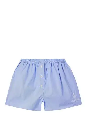 SPORTY & RICH Vendome Pinstriped Cotton-Poplin Shorts Light Blue